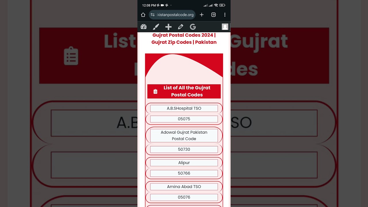 How to find the Gujrat Postal Codes?