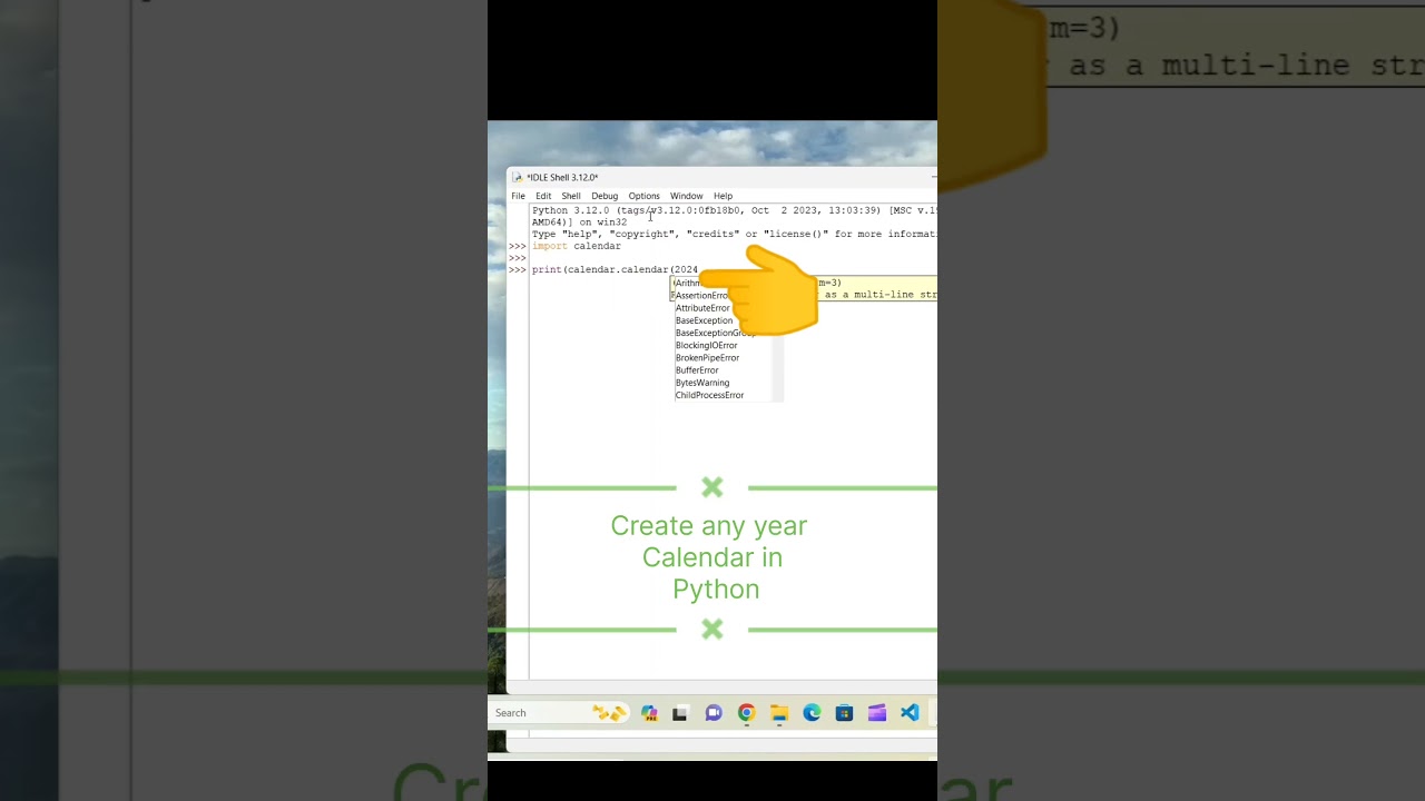 Python Basic Tutorial Code for Calendar 🗓️ #shorts #python #computer #trending #viral #tricks #video