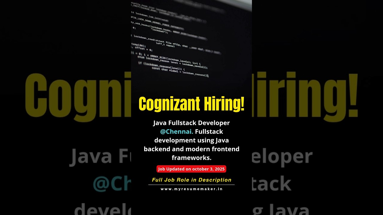 Java Fullstack job at Cognizant Chennai — Spring +React/Angular. Apply now! #technicalpost #javajobs