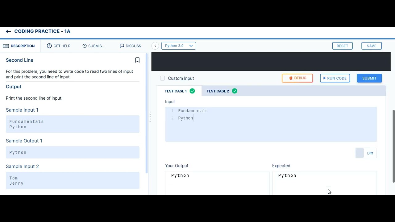 second line |#ccbp4  #python#Coding practicce - 1A