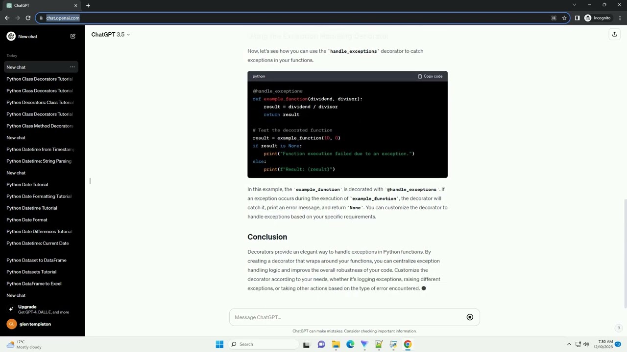 python decorator to catch exception