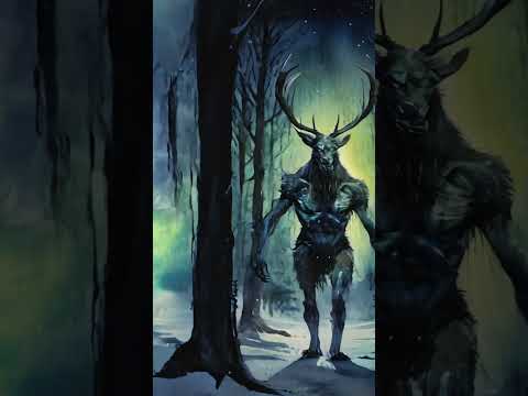 A haunting watercolor painting of a Wendigo