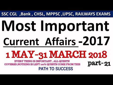 (must watch) Best Current Affairs MAY to MARCH 2018 -Part 21- UPSC/SSC/IBPS/SBI/Clerk/Police