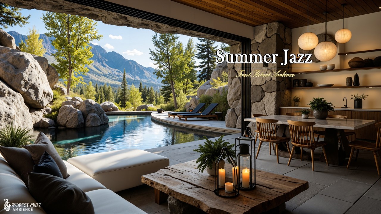Tranquil Summer Forest Living Room Jazz | Soft Nature Jazz With Cool Mountain View To Relax, Work