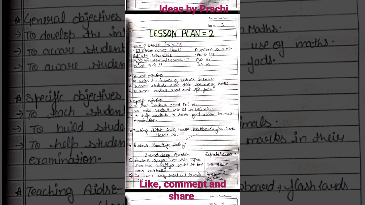 lesson plan for class 7 || lesson plan of mathematics on fractions and decimals || 2023