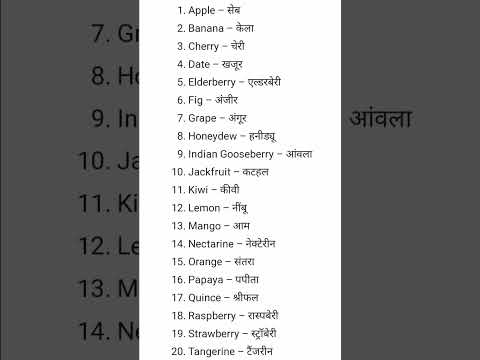 All A to Z Fruits Name In Hindi And English#75#shortsfeed #shashi_sanskrit