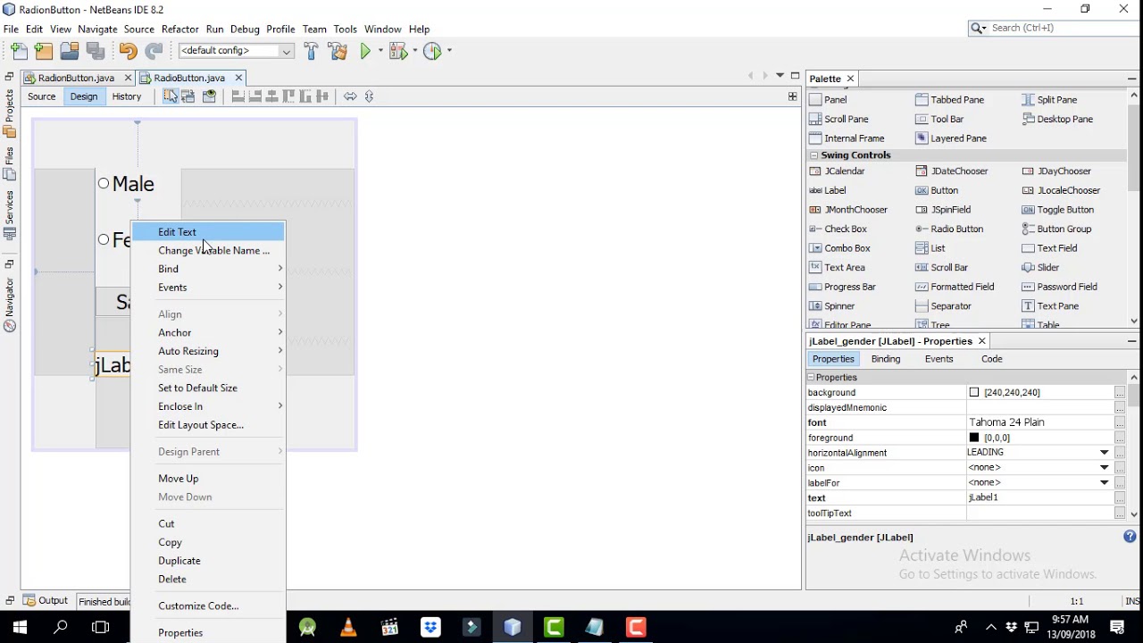 java swing netbeans tutorial 13 Radio Buttons