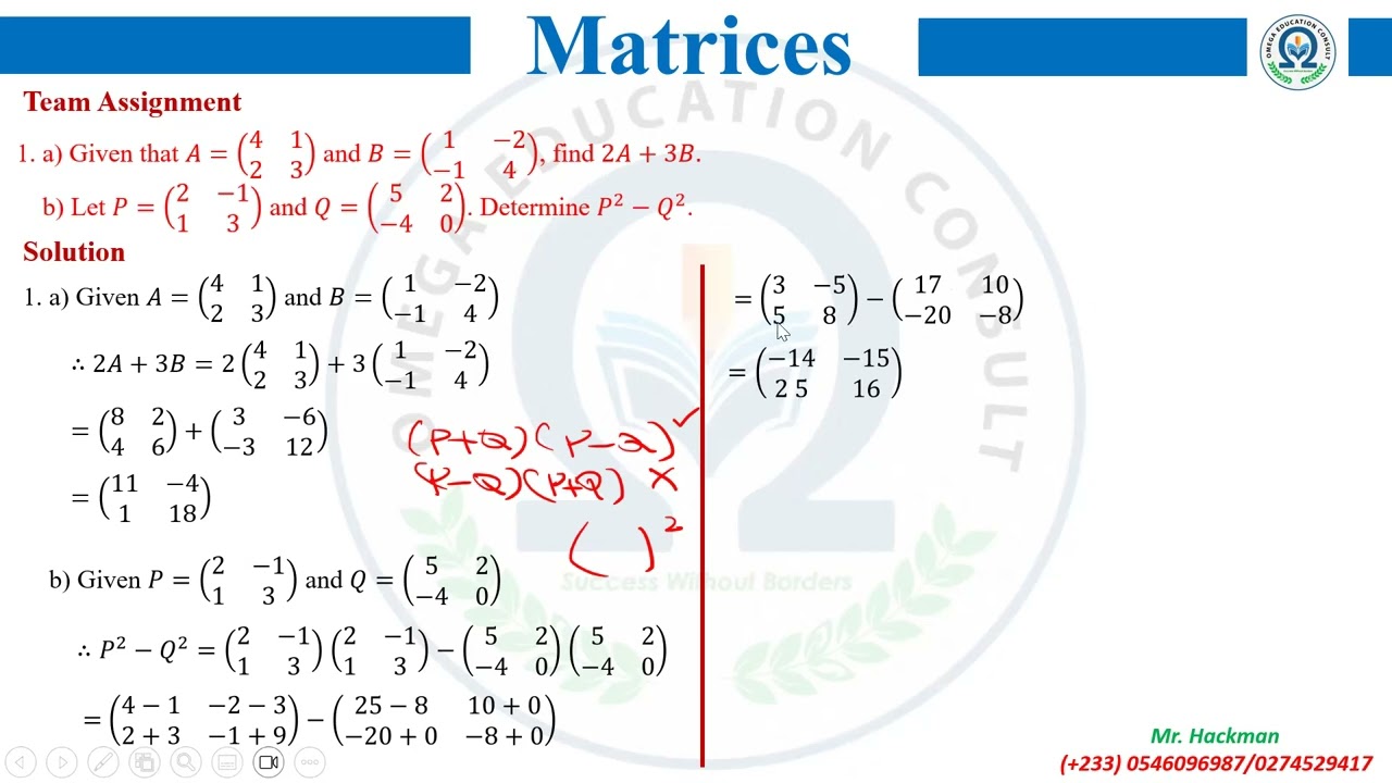 MATRICES: Solution to Team Assignment