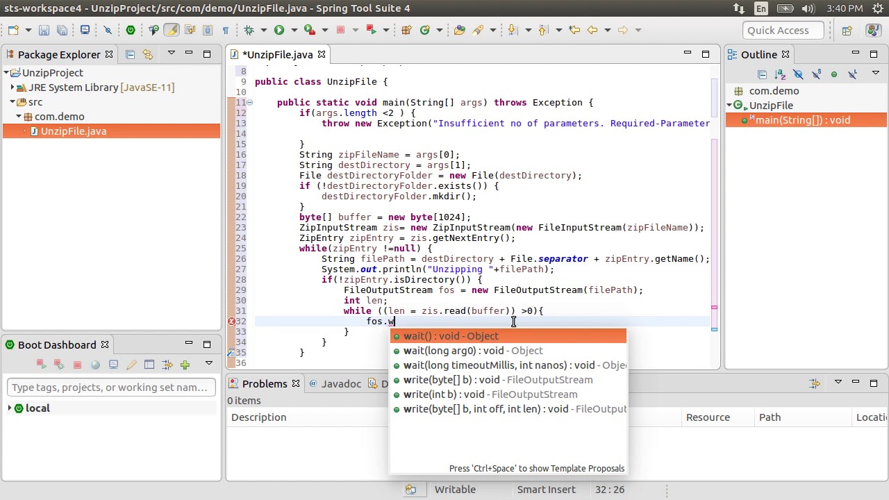 Java: Unzip a Zip File