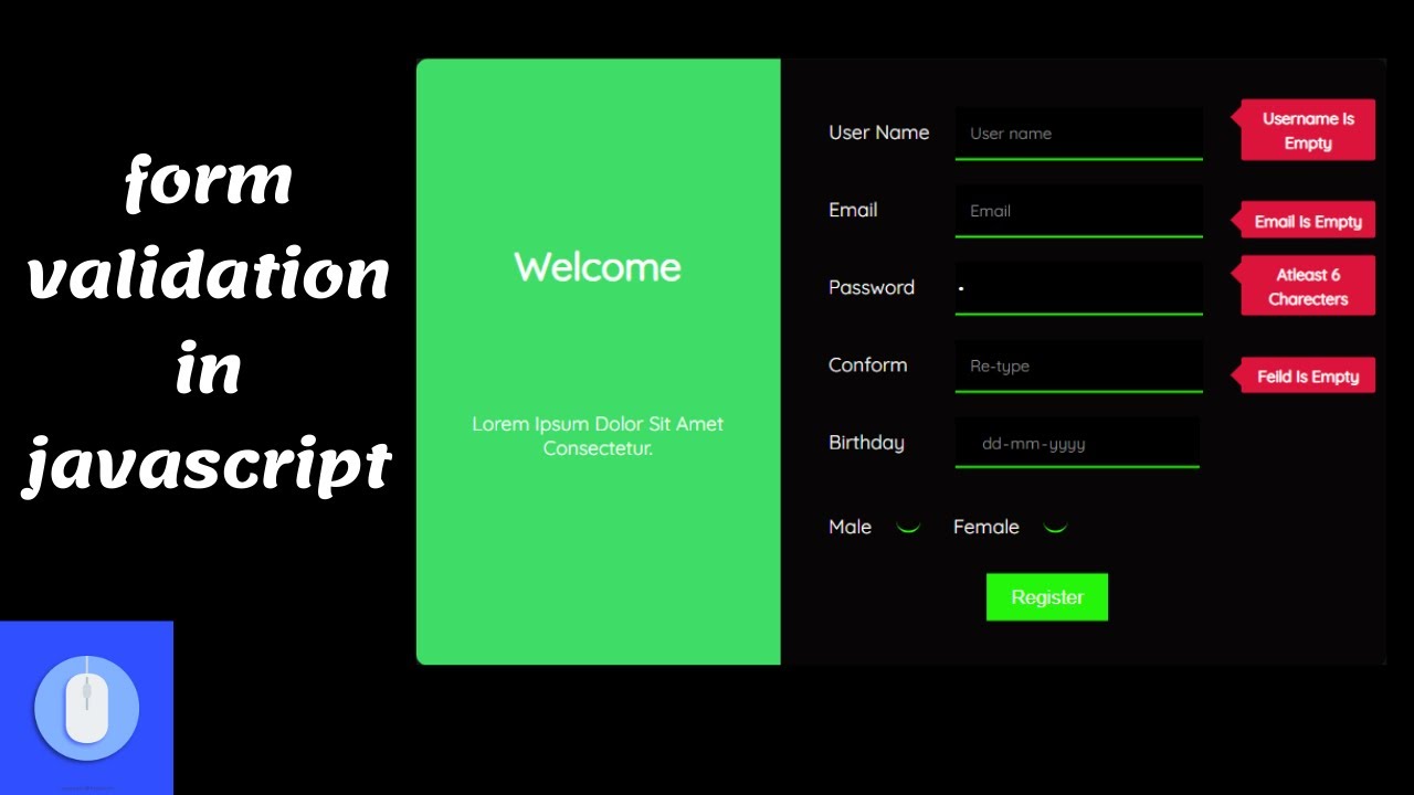 Complete Form Validation in JavaScript (JQuery) | With Custom Styling