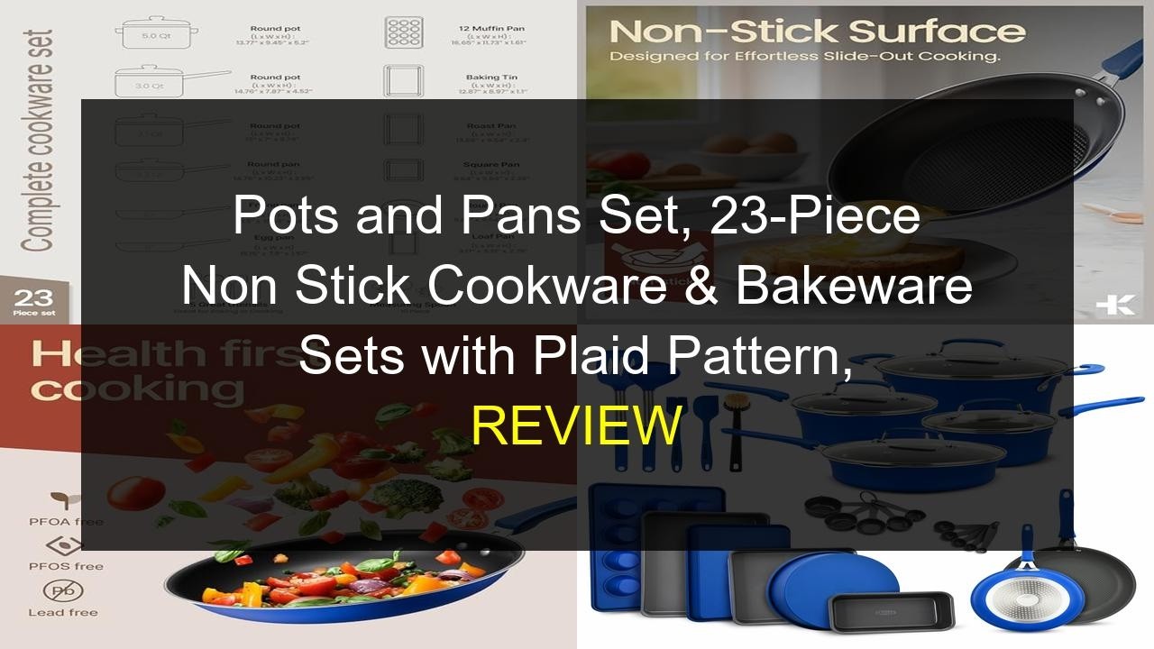 23-Piece Blue Nonstick Cookware & Bakeware Set with Plaid Pattern | Oven & Stove Safe