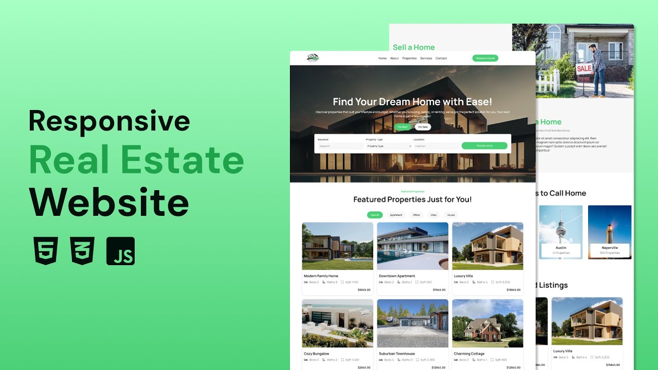 Responsive Real Estate Website with HTML CSS and JavaScript | Complete Tutorial