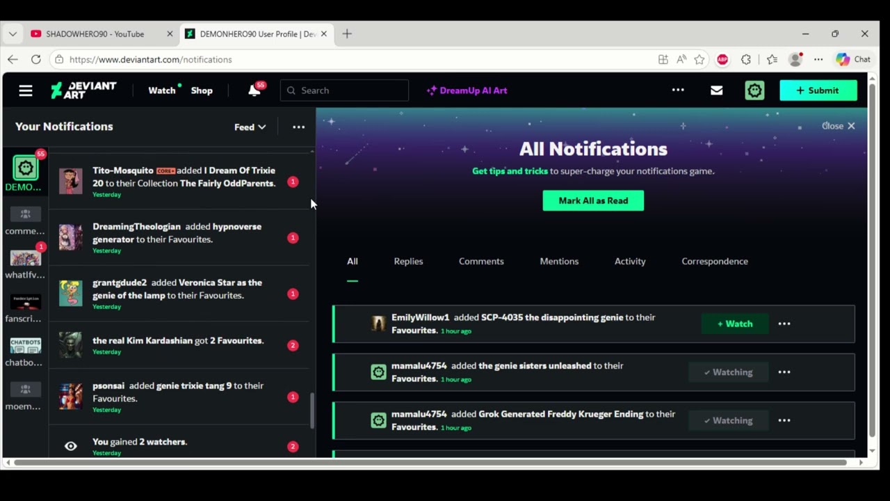i just got 55 notifications on deviantart(march 3rd 2026)
