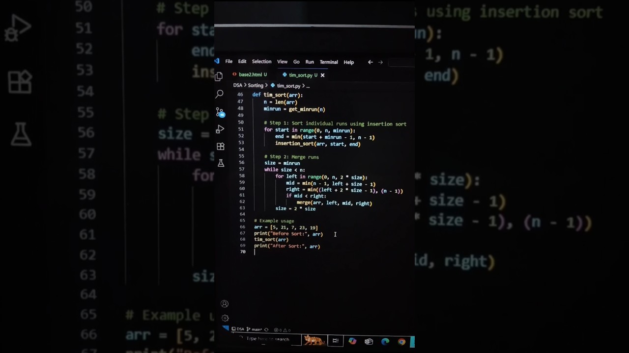 🚀 Day 23 of 100 Days DSA Challenge – Mastering Tim Sort in Minutes!  #DSAChallenge #TimSort