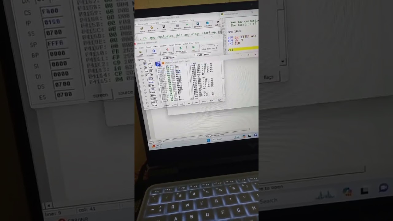 Emu 8086 program ( hello World) #assembly language