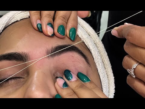 💈ASMR💈 FULL FACE THREADING | How to shape thick eyebrows