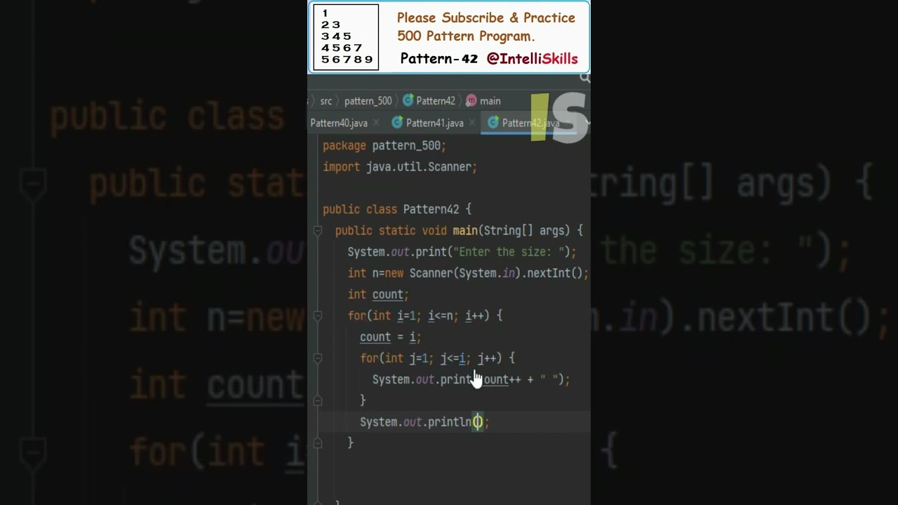 Java Pattern-42 | 500 Java Pattern Programs #shorts #java #coding #programming