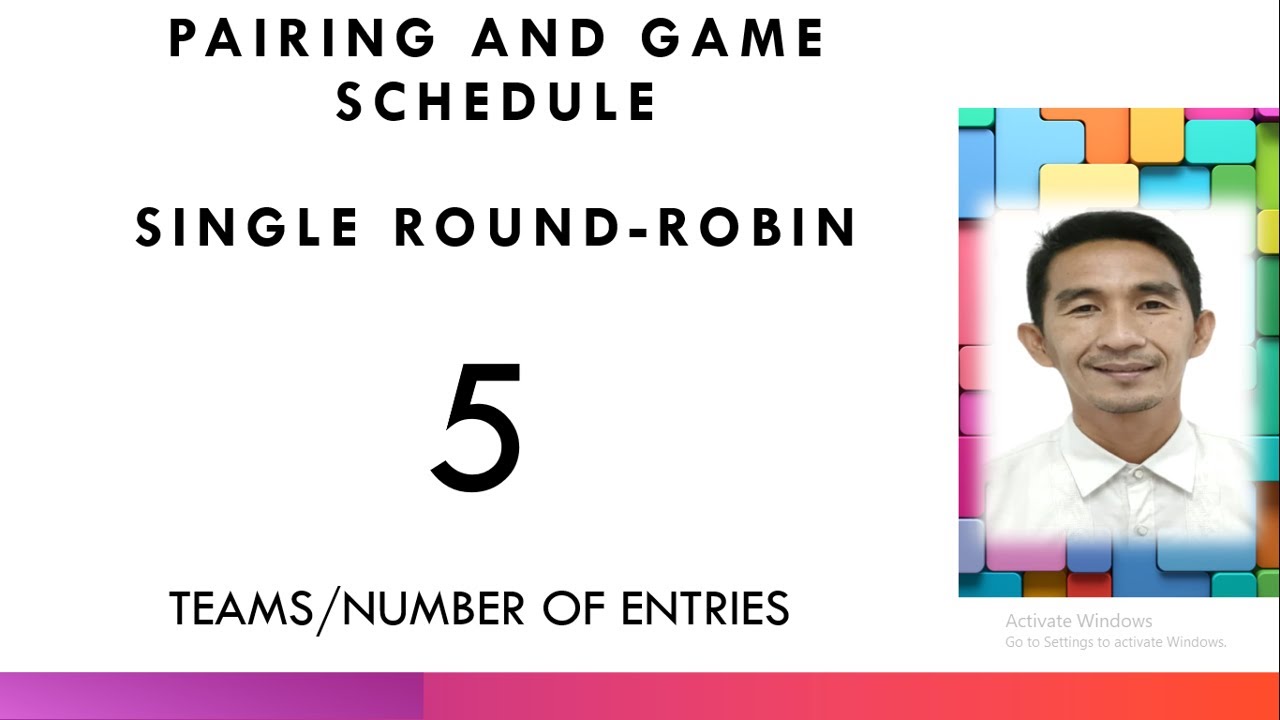 Single Round Robin; Pairing and Game schedule for 5 teams