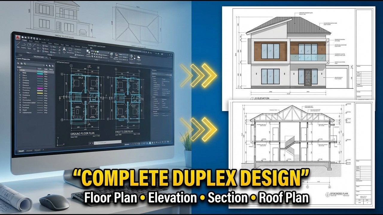 How to Design a Complete Duplex in AutoCAD | Floor Plan, Elevation, Section & Roof Plan