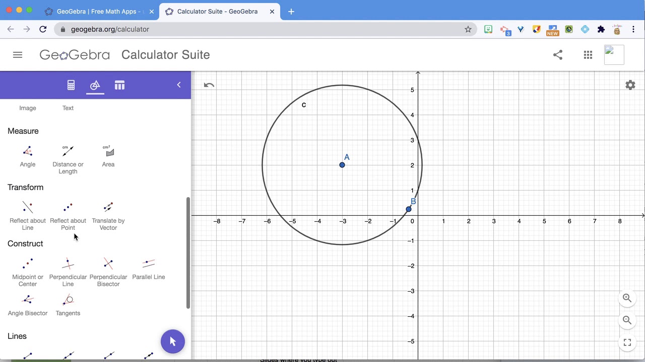 Create a circle with 3 points in GeoGebra