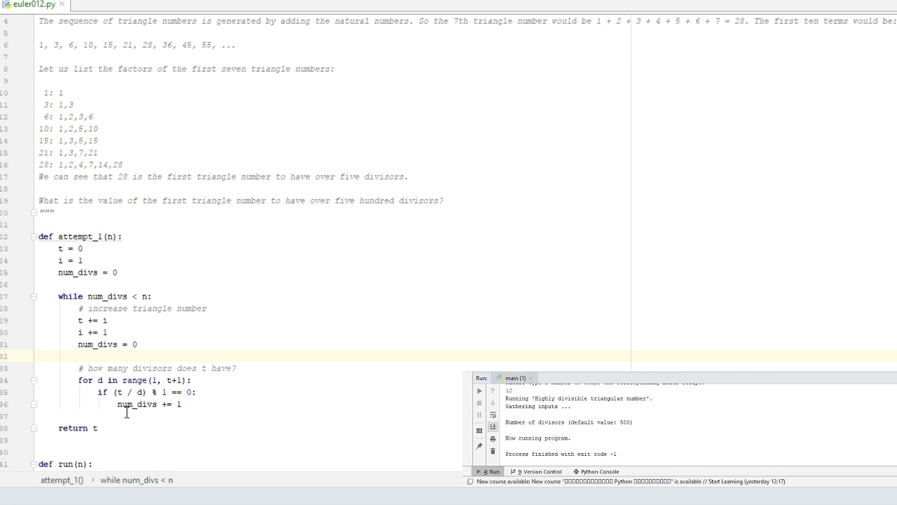 Euler and Python! Ep 012 - Highly divisible triangular number