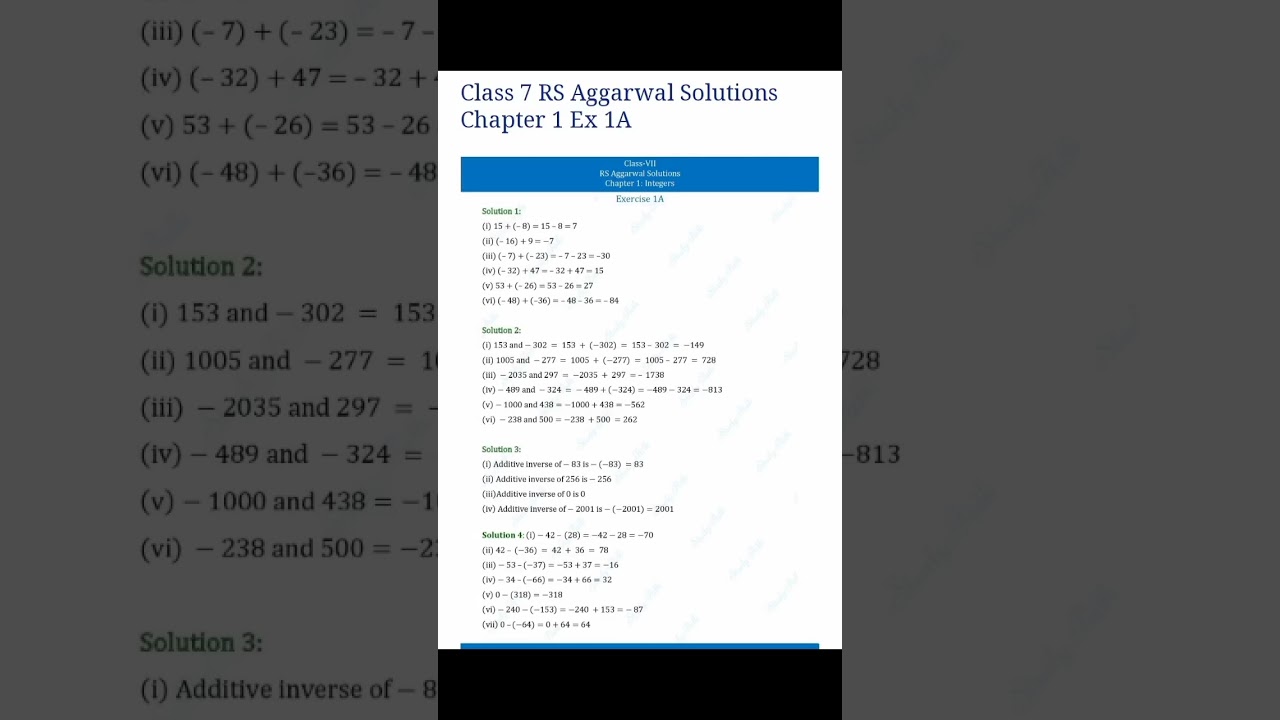 Chapter-1 Integers Exercise-1A QNo 1to 4 of Class-7 RS Aggarwal solutions by study path.