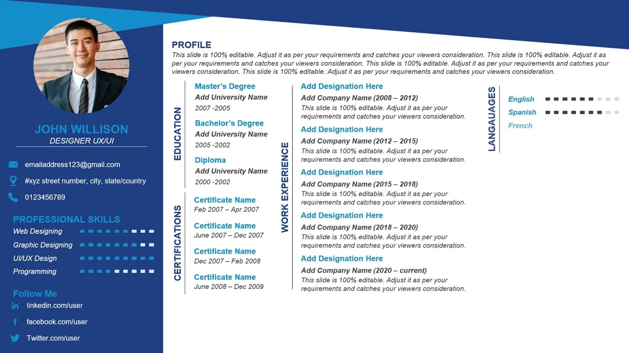 Professional Visual Resume PowerPoint Template | Kridha Graphics
