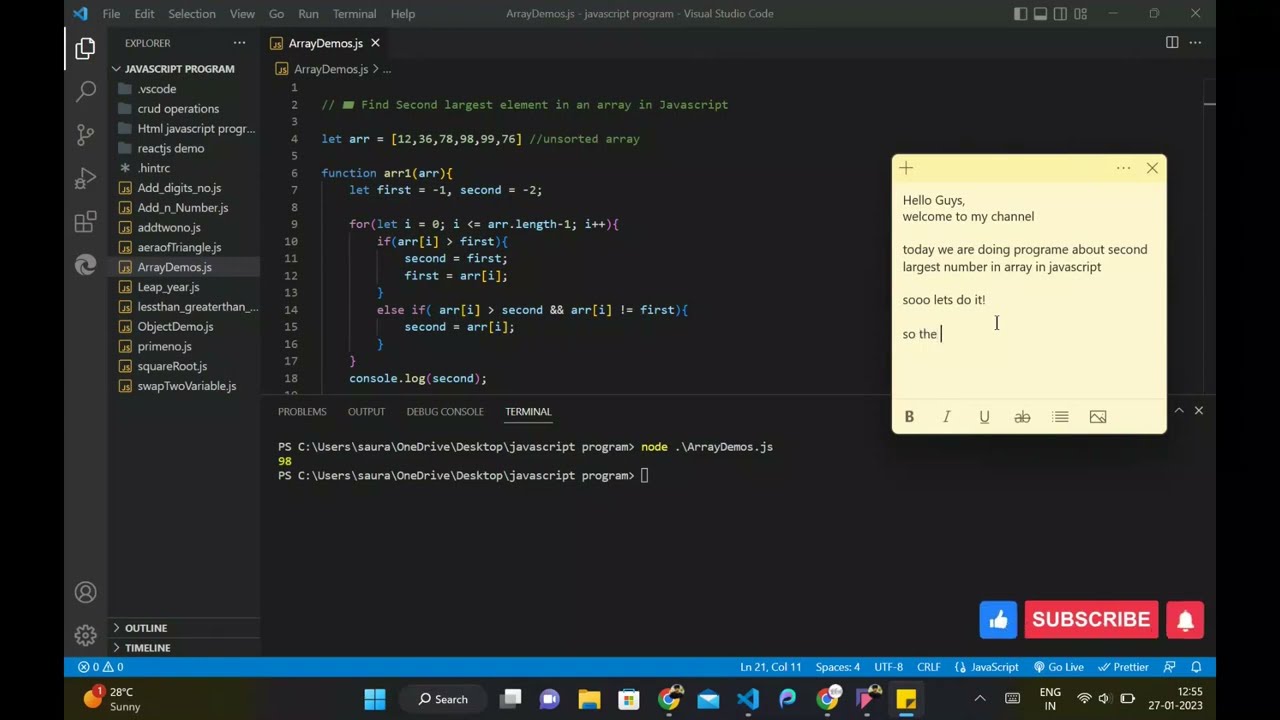 ▰ Find Second largest element in an array in JavaScript without sorting -- saurabh shinde