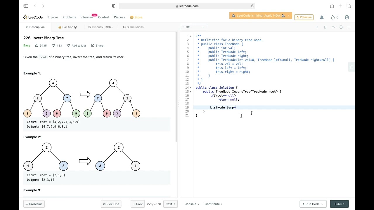 Invert Binary Tree #leetcode #csharp #easy