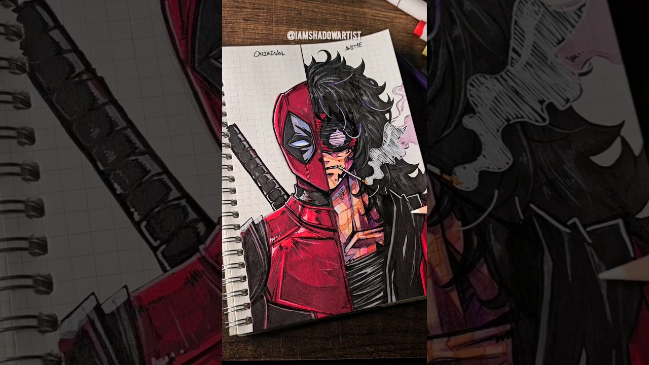 Drawing Deadpool in Anime Style ✨️ #deadpool #deadpool3 #wolverine #shorts
