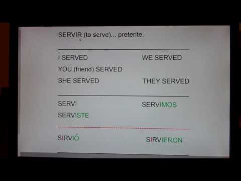 SERVIR (to Serve) preterite forms: serví, serviste, sirvió, servimos, sirvieron...