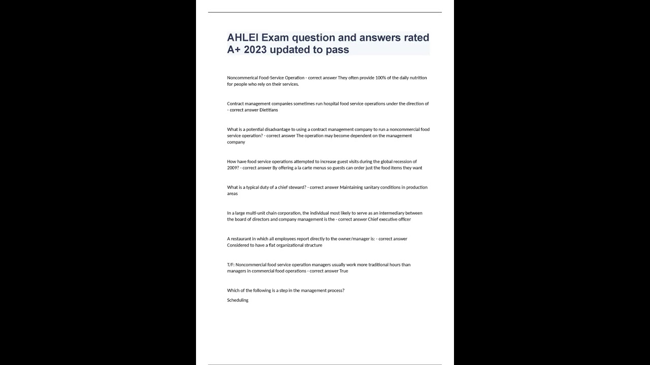 AHLEI Exam question and answers rated A+ 2023 updated to pass