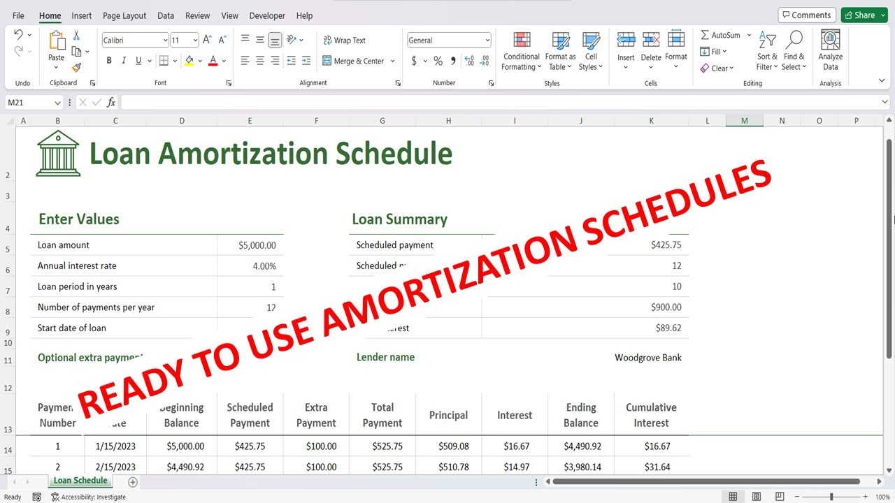 Amortization Schedule For Excel 365