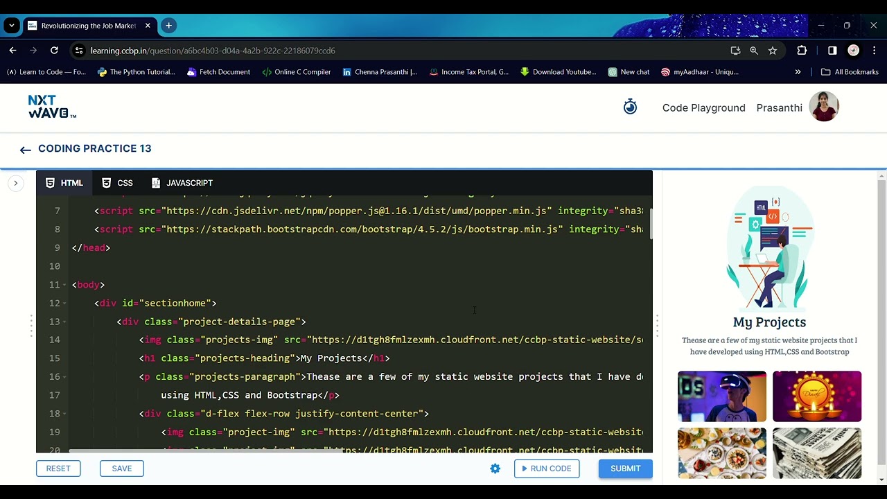Coding Practice-13 || My Projects Page || HTML || CSS || Bootstrap || Nxtwave