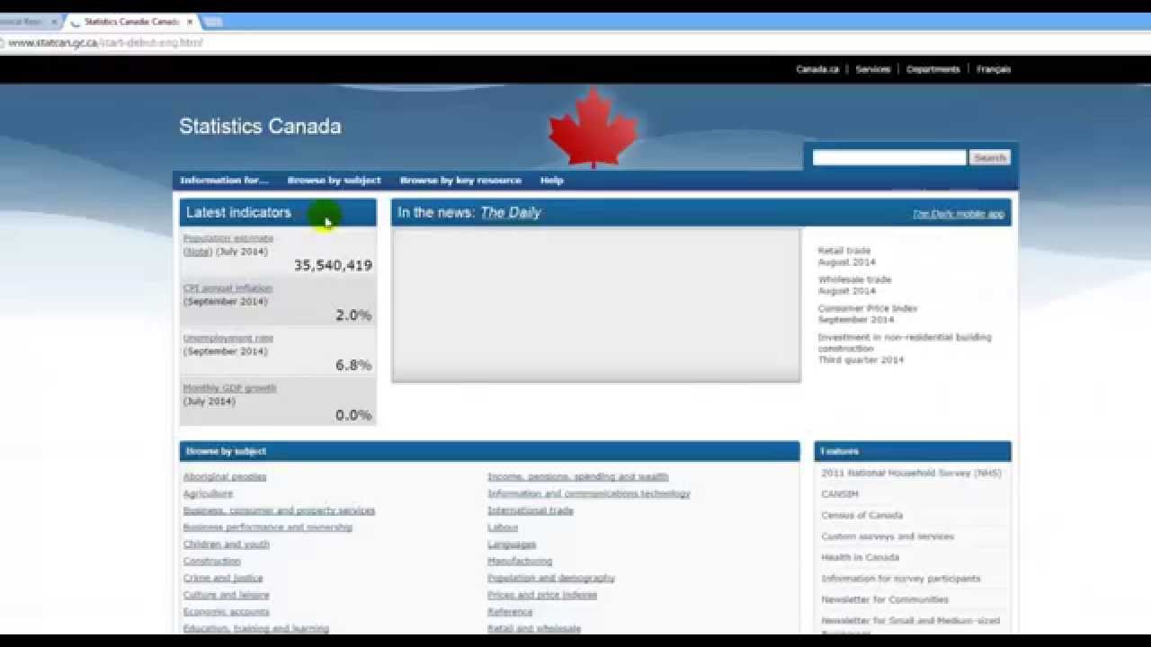 Accessing Canadian Datasets from the Statistics Canada Website