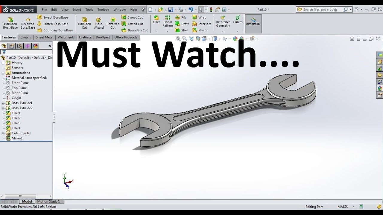 Solidworks Basic tutorial #16-How to make Spanner in Solidworks | MUST WATCH