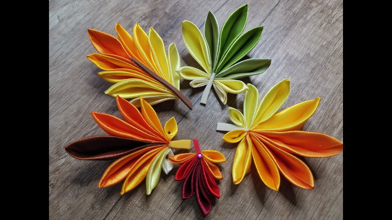 Satin ribbon autumn leaf / Kanzashi satin ribbon leaves / Halloween decoration
