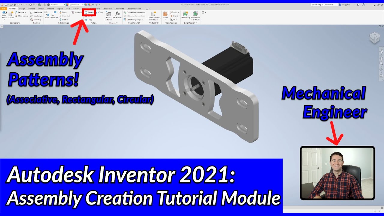 Assembly Patterns - Autodesk Inventor Assembly Tutorial | Autodesk Inventor 2021 IN DEPTH