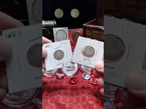 1841 seated dime, and 1889 seated dime