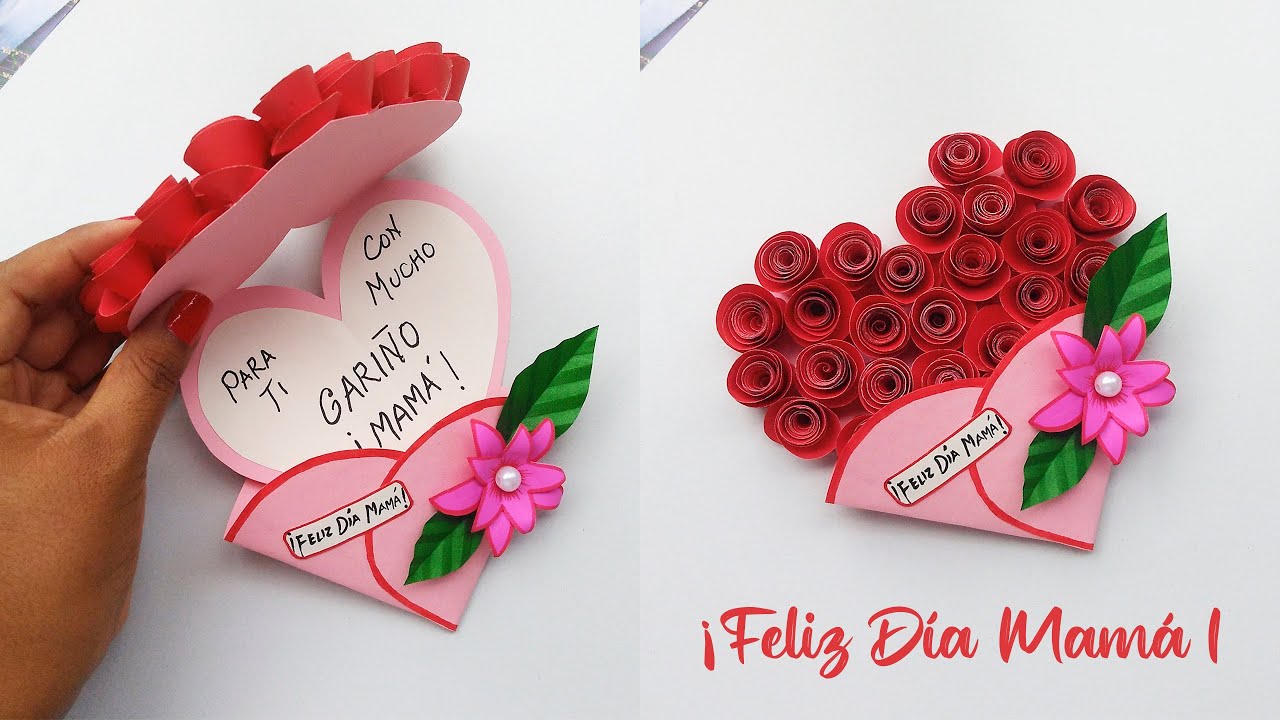 DIY -  Tarjeta para Mamá /  Corazón con Rosas /  Card for mothers day / !Feliz Día Mamá! Muy Linda 💖