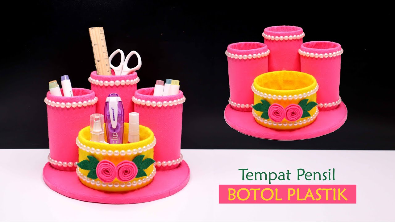 Cara membuat tempat pensil dari botol plastik bekas dan kardus | Plastic bottle pen / pencil holder