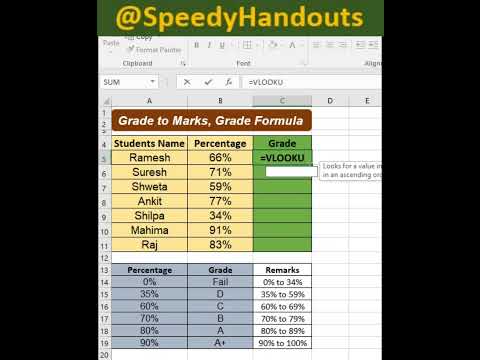 Grade Formula in Excel | Give Grades to Marks using VLOOKUP #vlookup #viral #excel #viralvideo