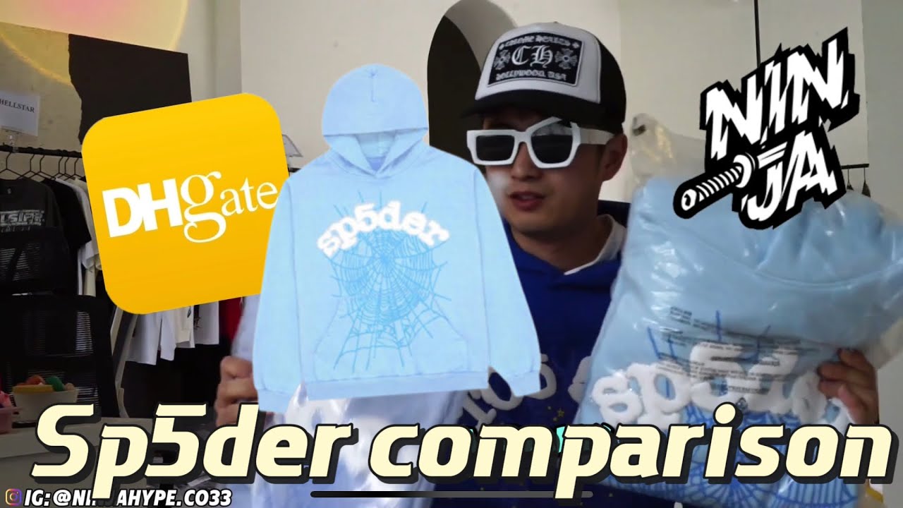 Sp5der Sky Blue Hoodie: Dhgate vs Ninjahype vs Temu- Quality Comparison! Which is better?#dhgate