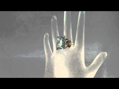 Estate 23ct Aquamarine with Blue Sapphire & Diamond 14k Gold Ring Ebay item 120722942828