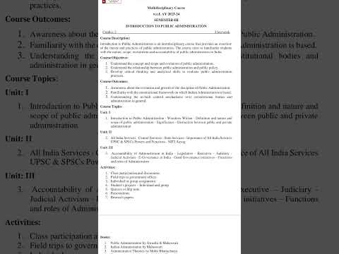 Degree 3rd semester MDC intro. to public Administration syllabus