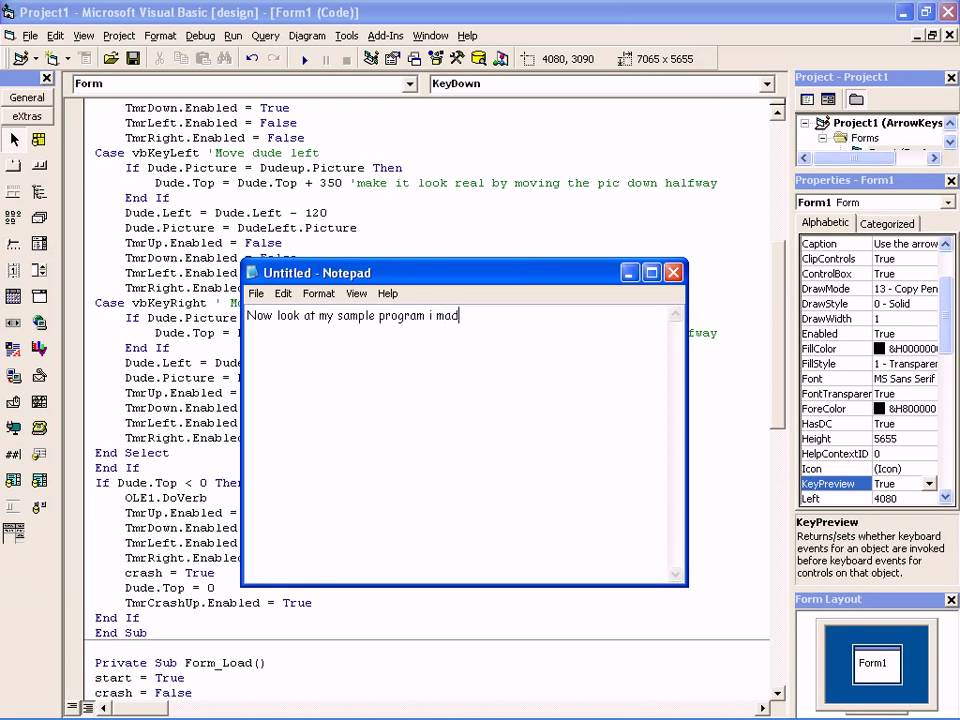 How to use arrow keys with Visual BASIC 6