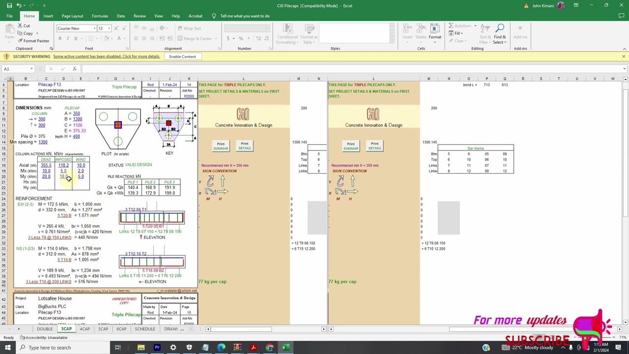 How to design Pile Cap foundation in Excel Spreadsheets To Bs8110