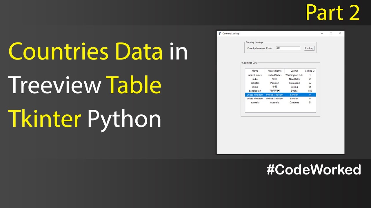 Find Countries Data and Show in tkinter Treeview Table in Python #treeview #pythontkinter #data