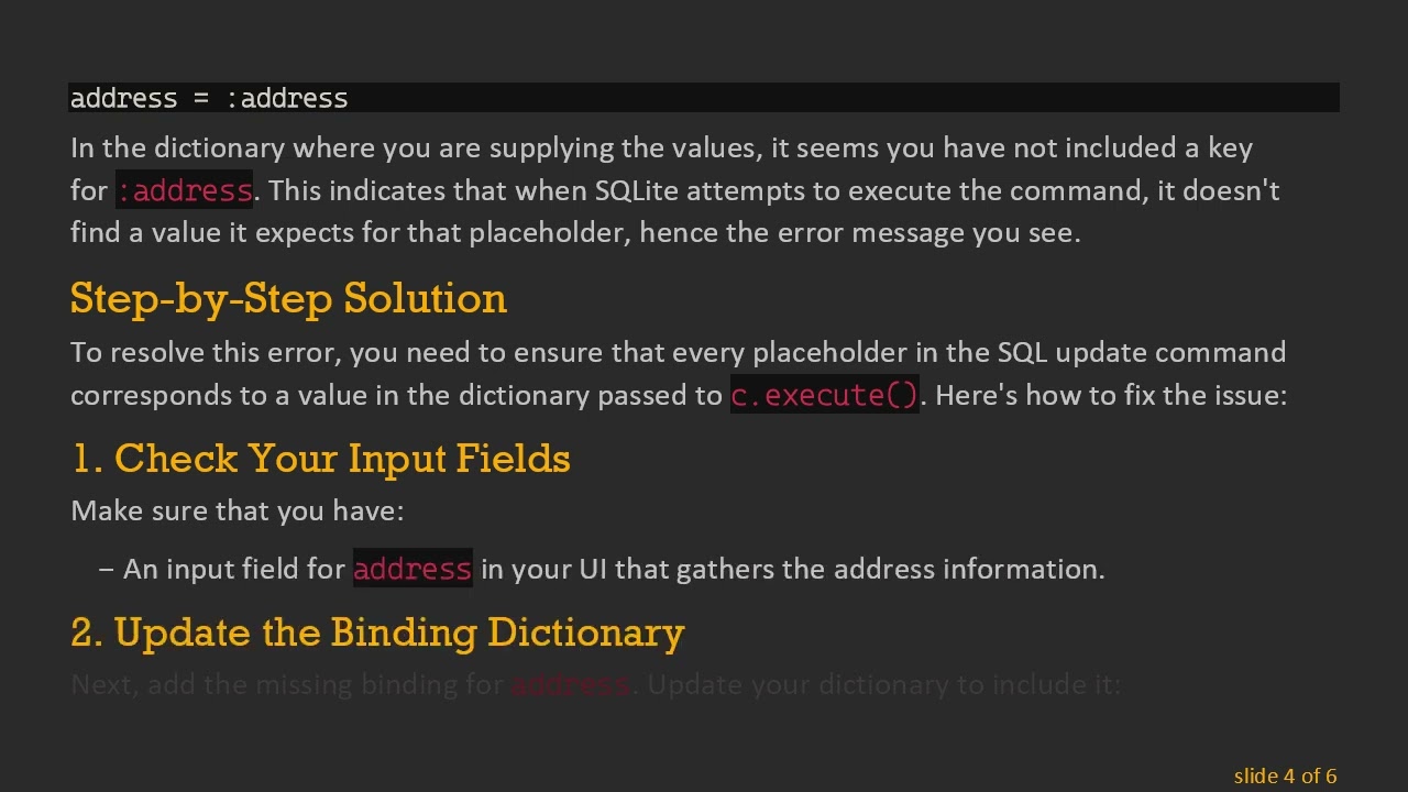 Resolving the sqlite3.ProgrammingError in SQLite Database Updates
