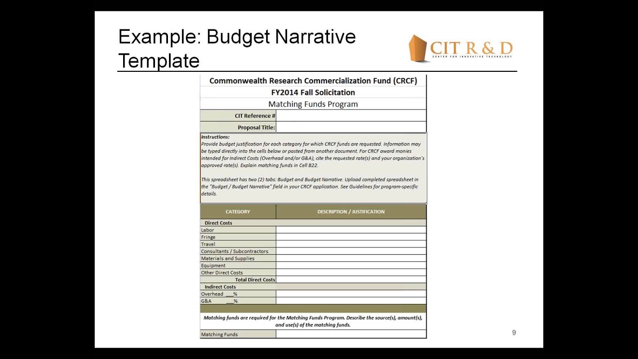 CRCF FY2014 Fall Solicitation: Completing the Budget/Budget Narrative